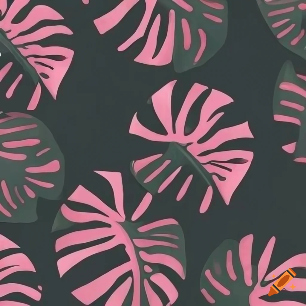 Design with black background and psychedelic pink monstera plants on ...