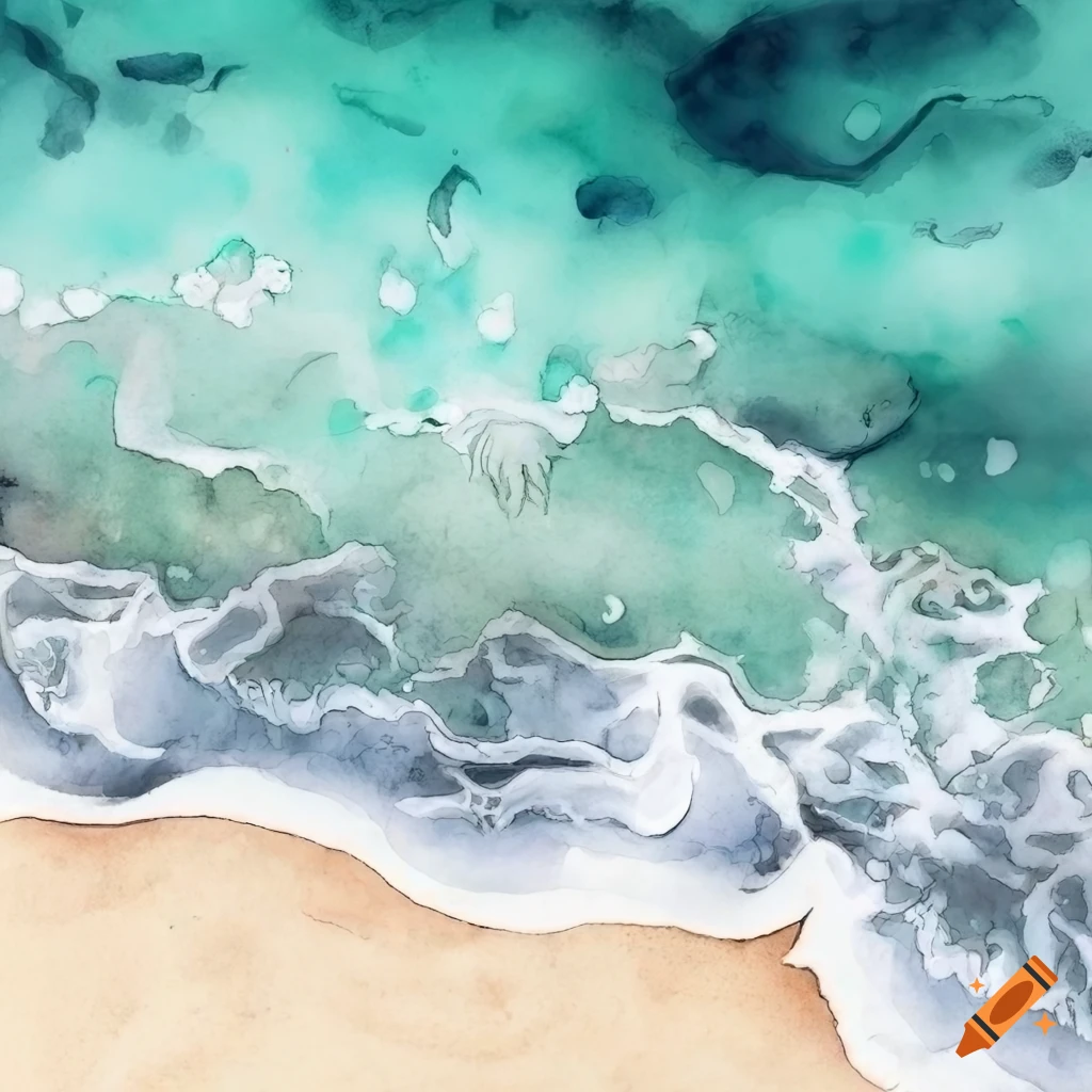 Beach background with watercolor texture and seashell, high-resolution ...