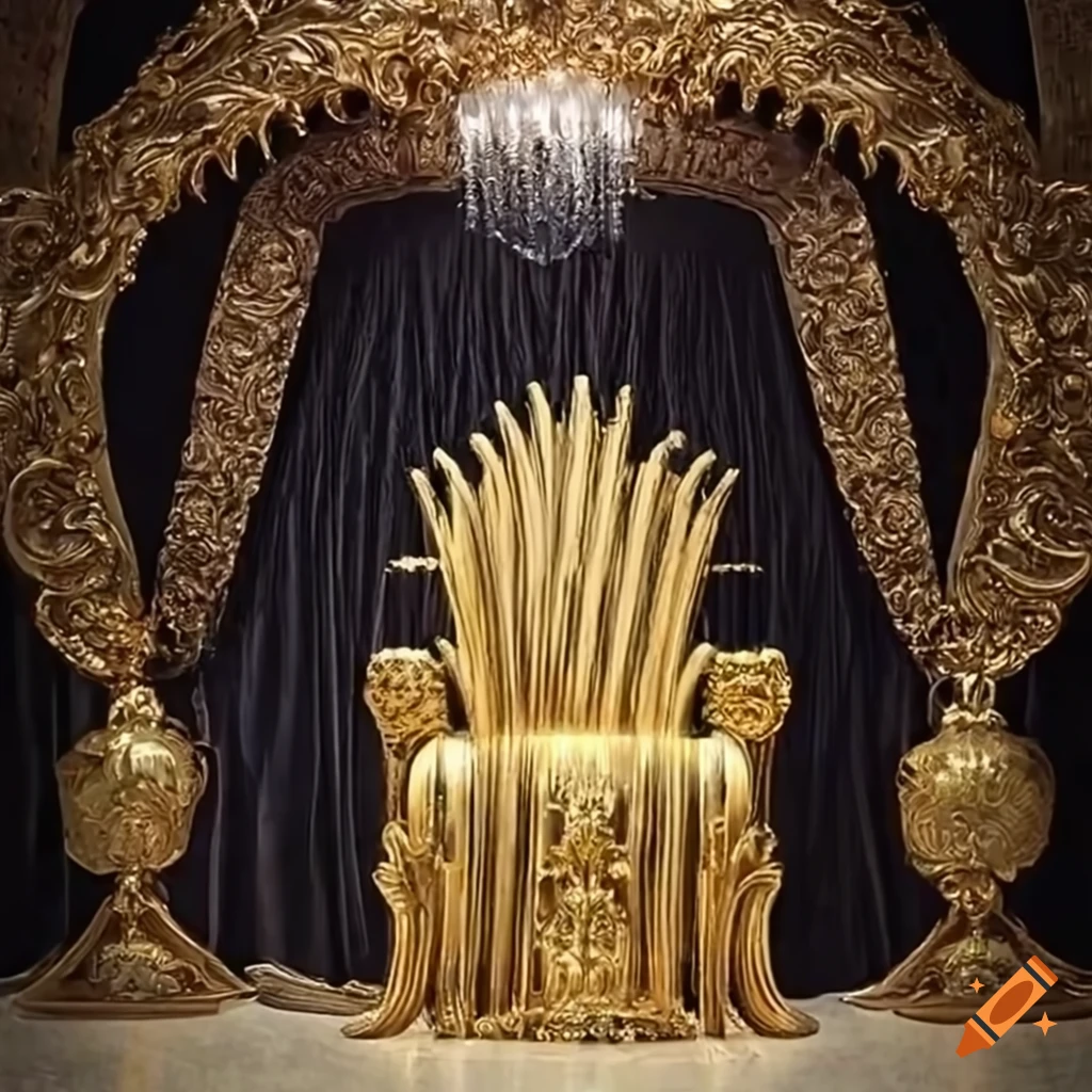 Luxurious throne with jewelry and gold, topped with a Tesla coil on Craiyon