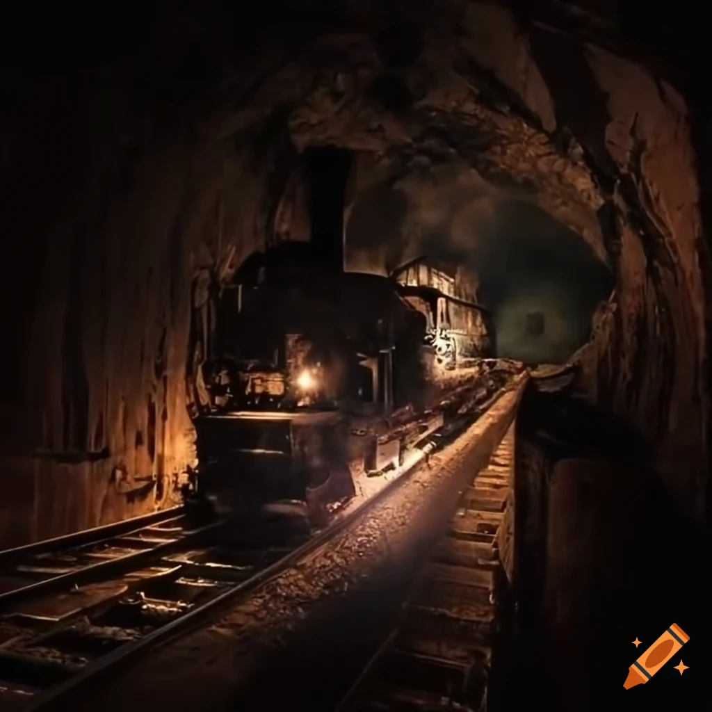Steam locomotive inside a coal mine on Craiyon