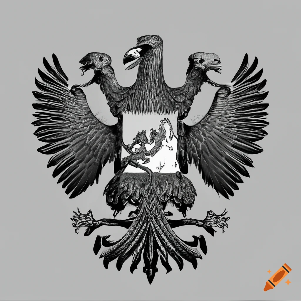 Three-headed eagle coat of arms on white background on Craiyon