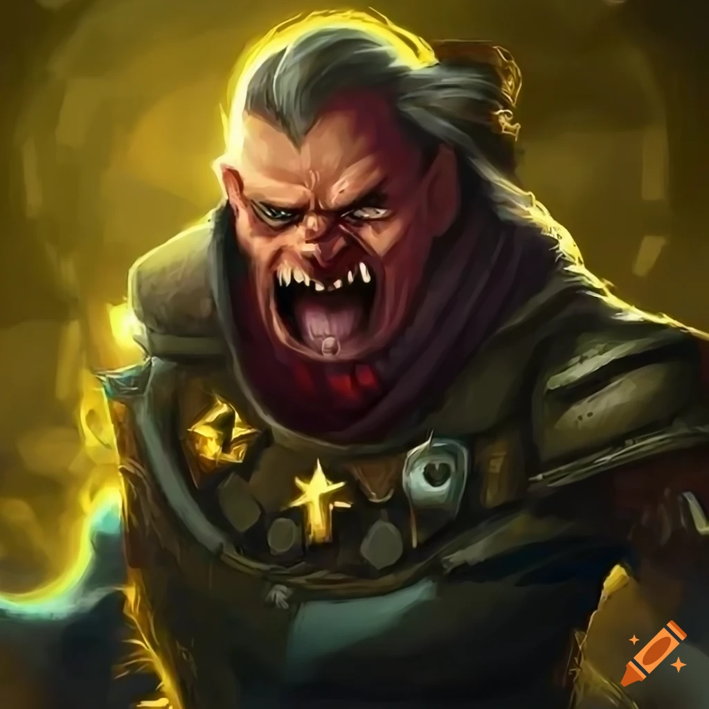 Medieval commander yelling with angry expression in fantasy spell icon ...