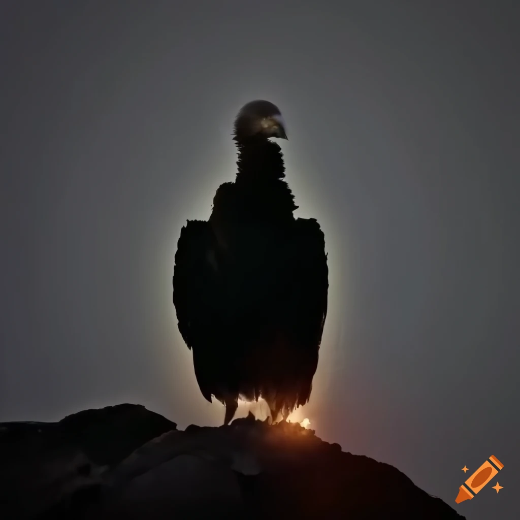 Black vultures perched on a huge rock at night on Craiyon