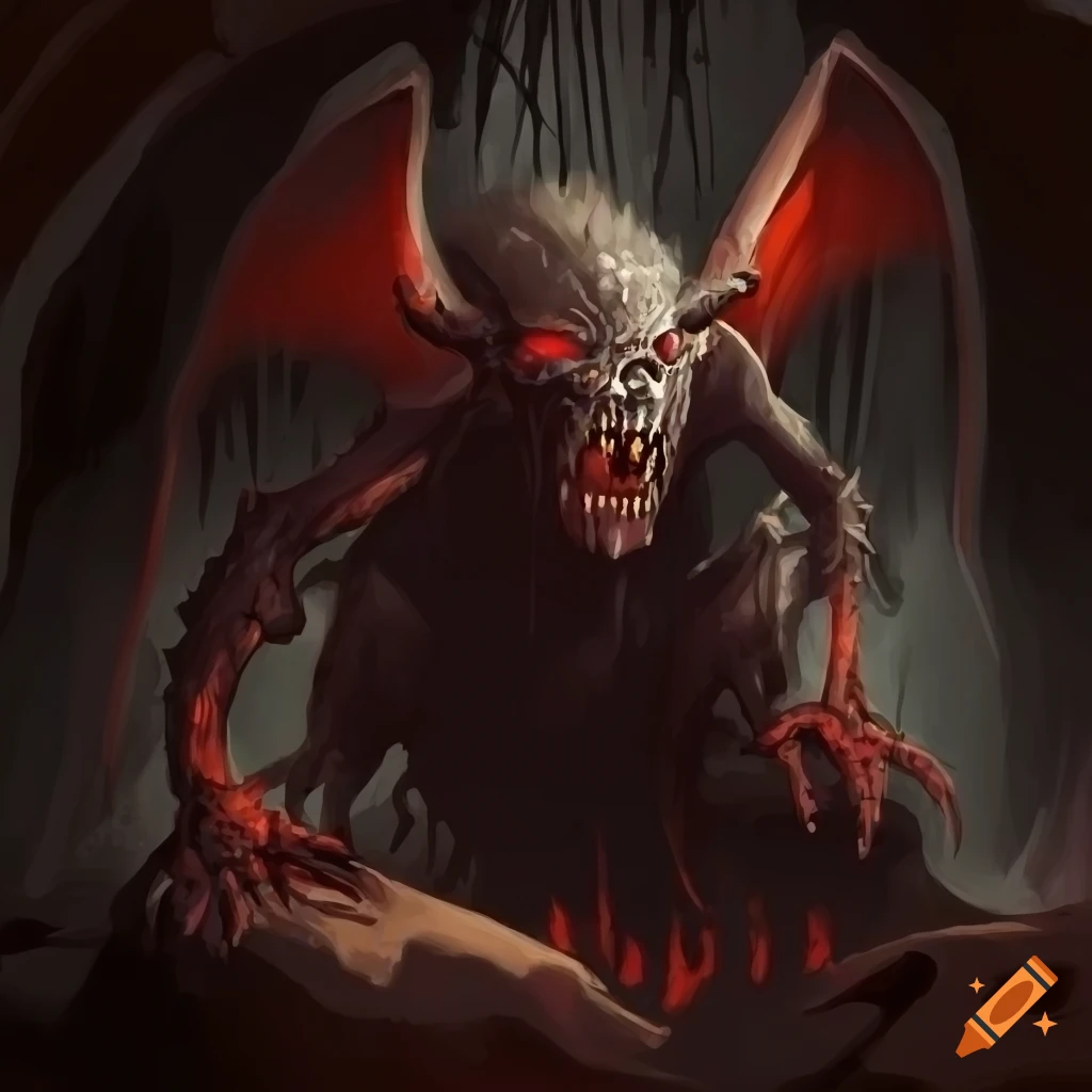 Dark and grim fantasy monster in a cave on Craiyon