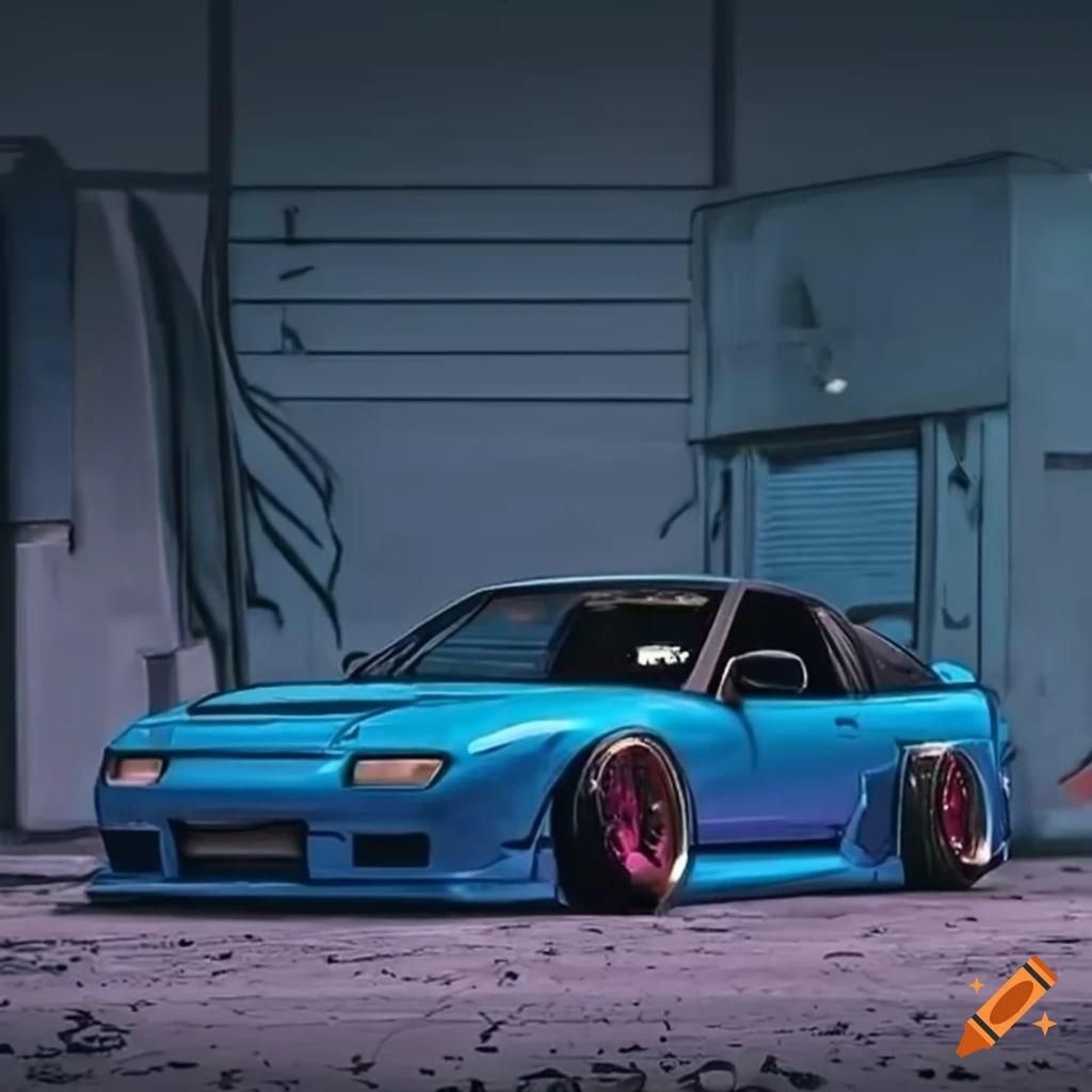 Sleek customized Nissan 180sx with metallic blue finish in a vibrant ...