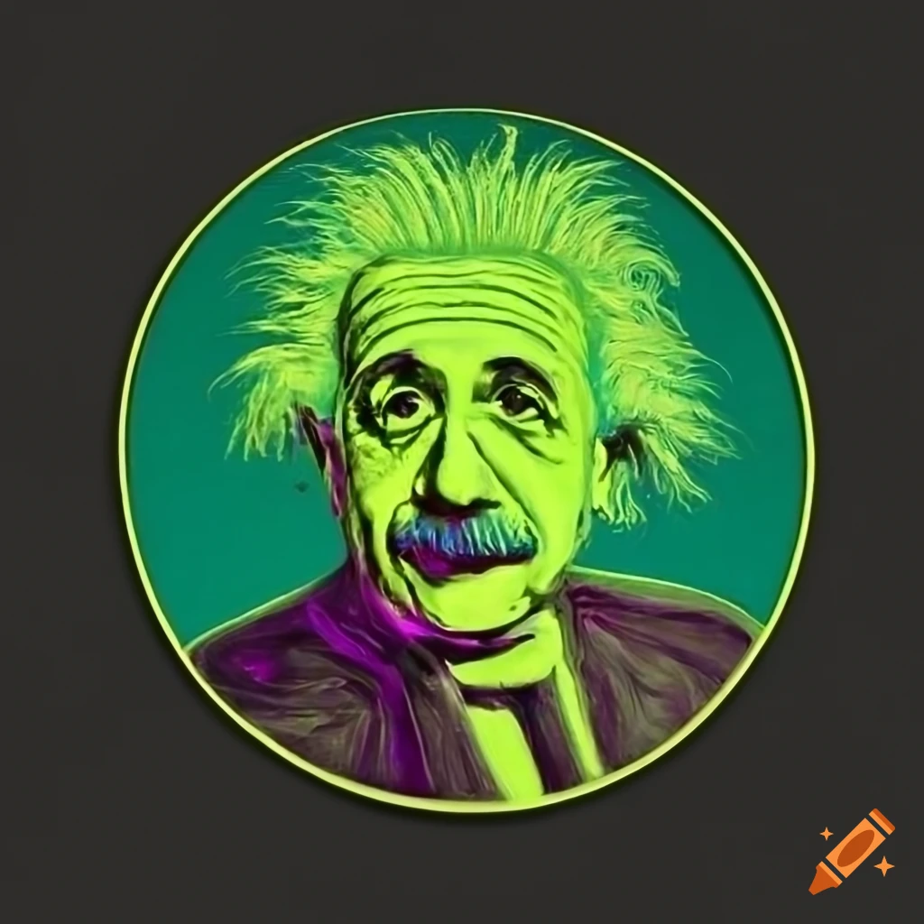 Neon yellow albert einstein in green neon circle on black background by ...