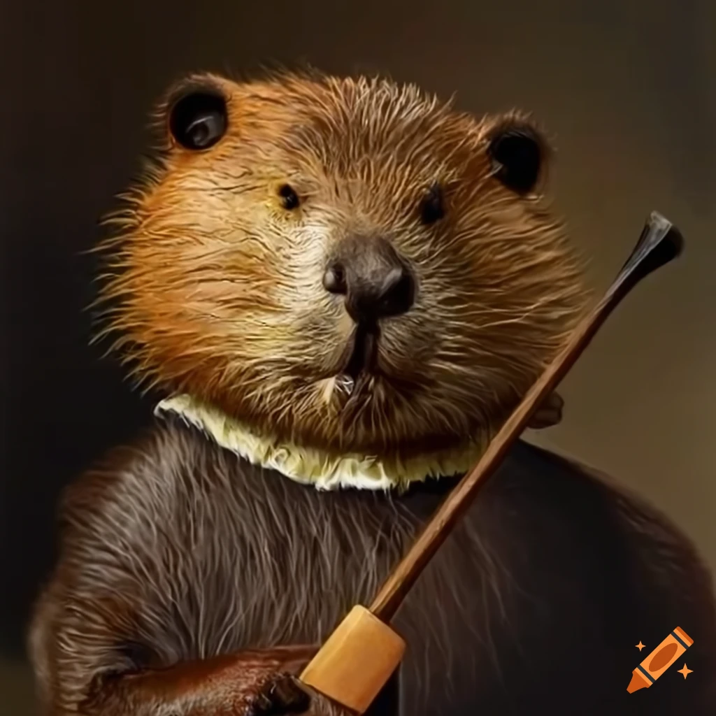 Portrait of justice beaver wearing judges robe, wig and hammer on Craiyon