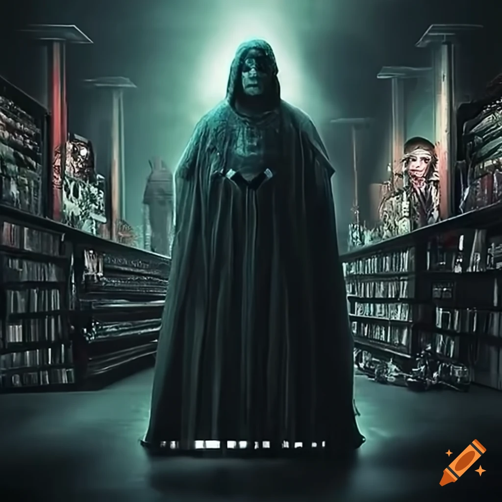 Standing in the horror movie store section on Craiyon