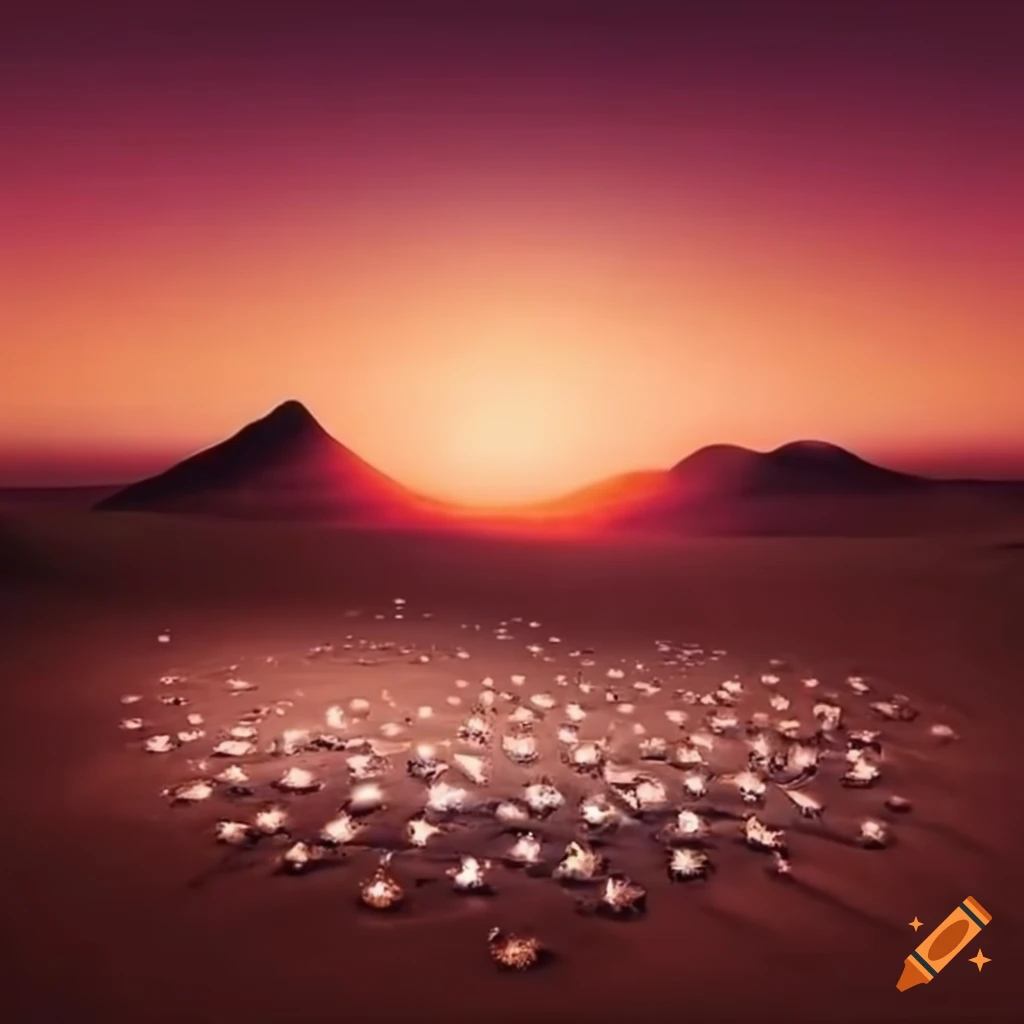 Stunning desert landscape with sparkling diamonds in golden sand on Craiyon