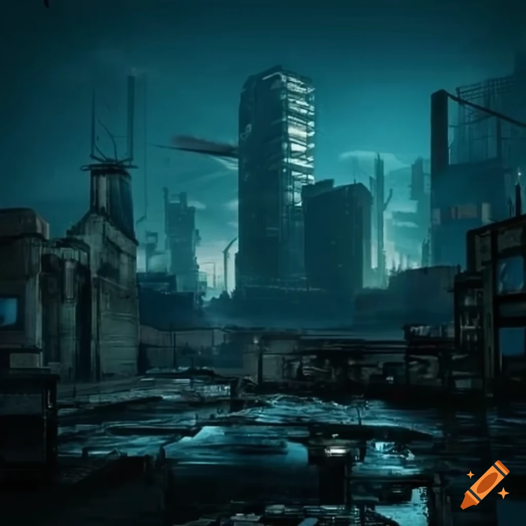 Cyberpunk dystopian industrial area on Craiyon