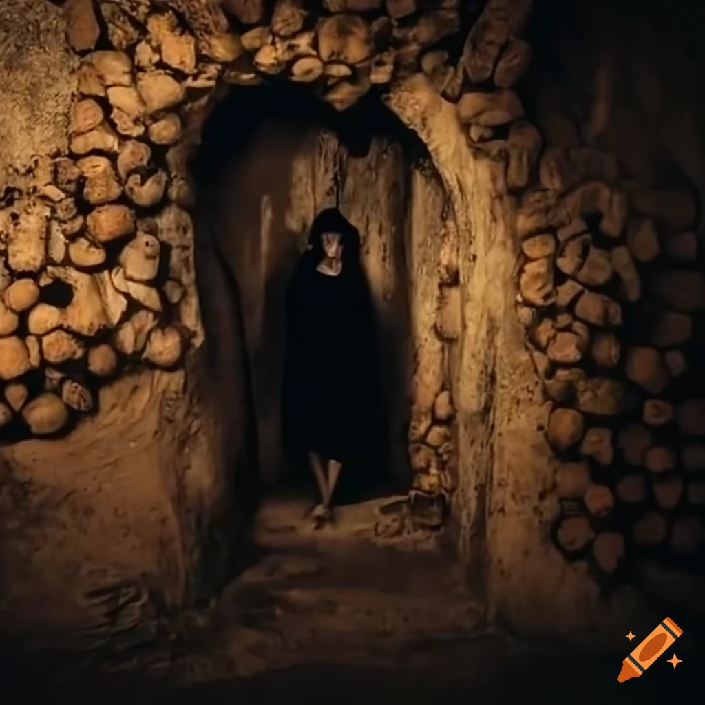 Man trapped behind a wall in catacombs on Craiyon