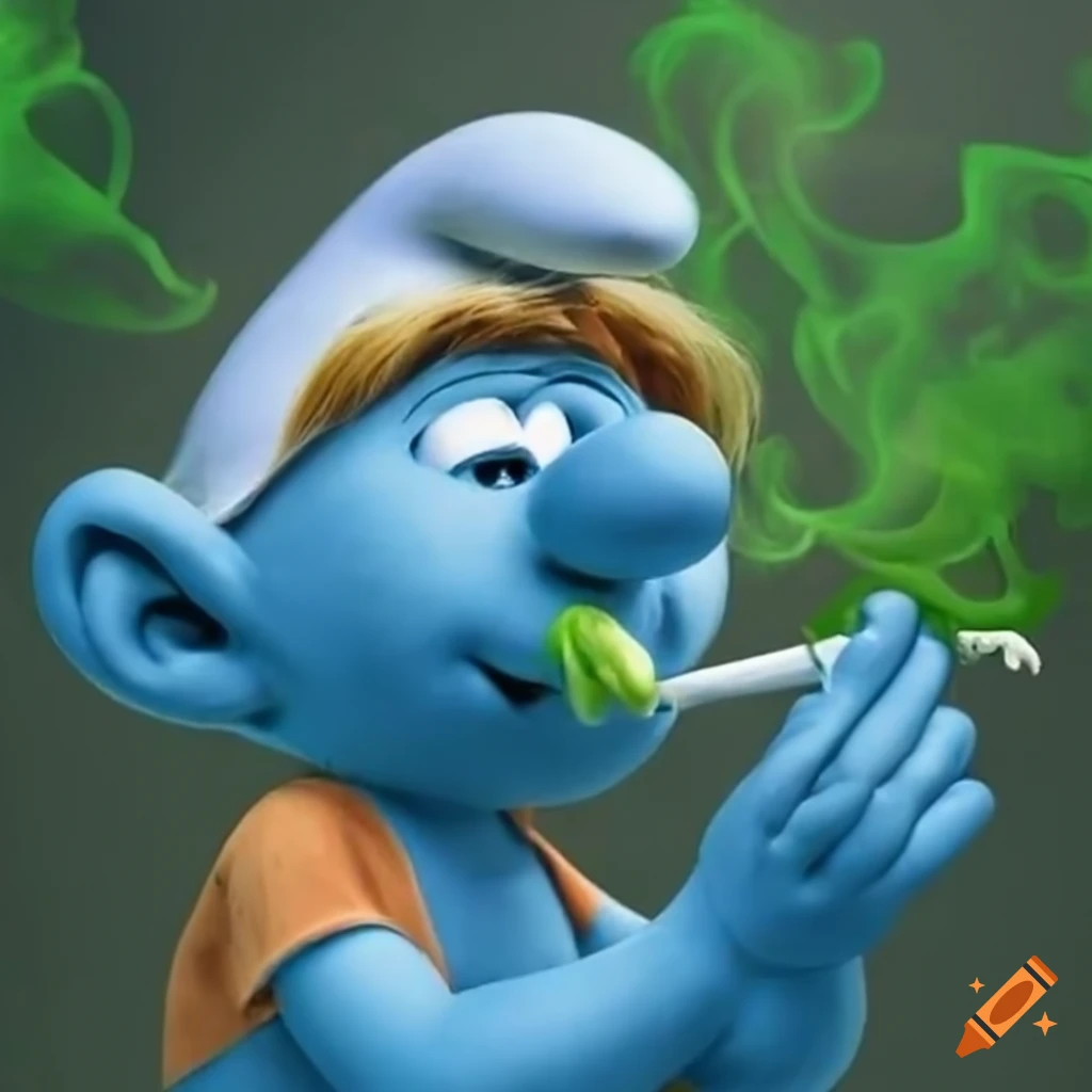 Smurf with green hat enjoying a smoke in ireland on Craiyon