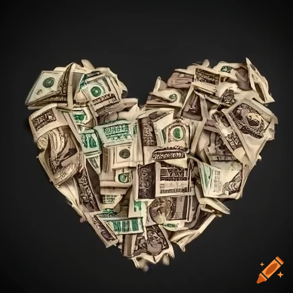 Heart shape filled with money on Craiyon