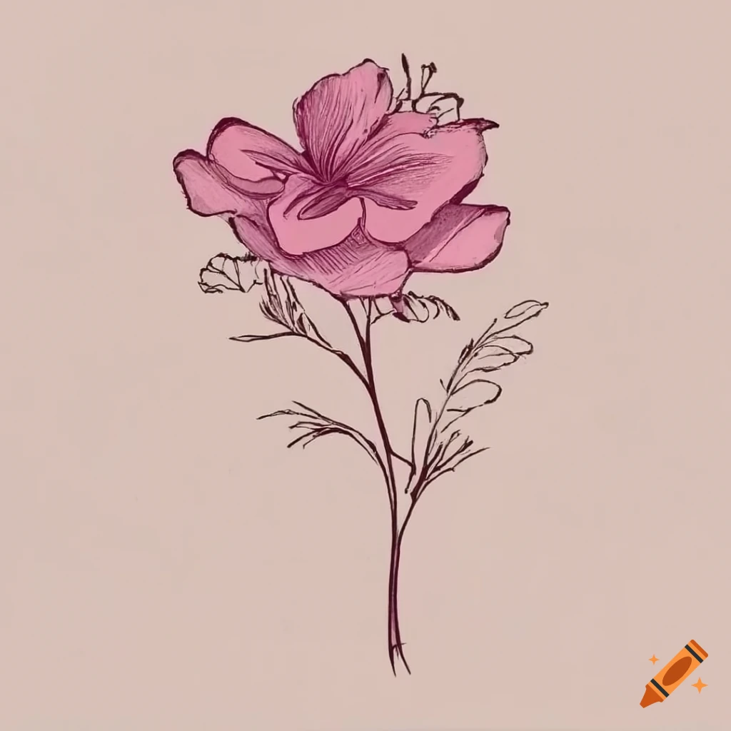 Vintage-style colorful flower drawing with stalk on Craiyon