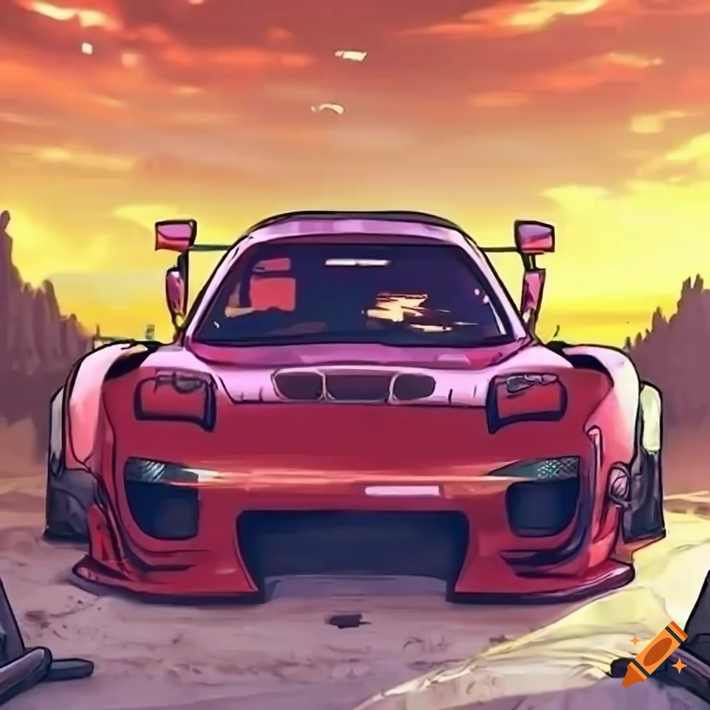 Mazda rx-7 widebody in anime style on Craiyon