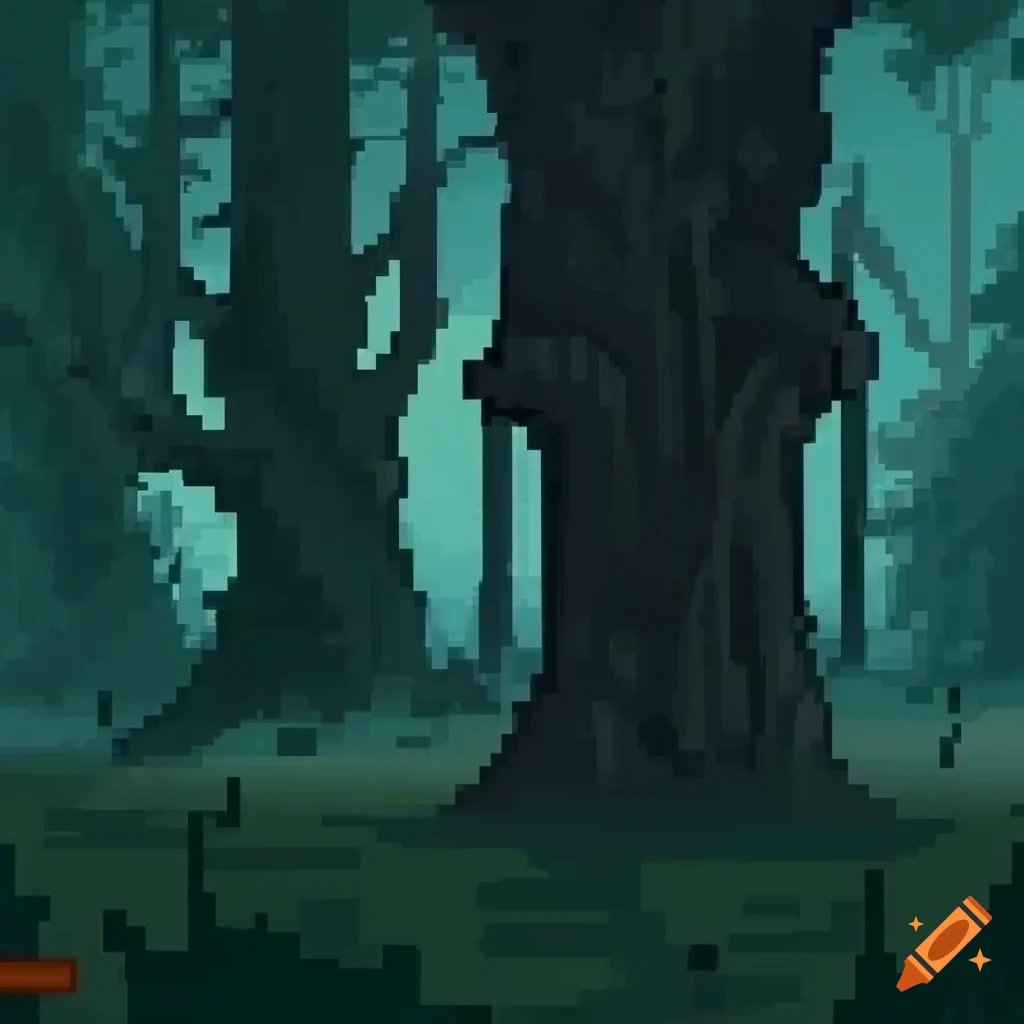 Haunted forest background from an 8-bit rpg nintendo game in pixel art on Craiyon