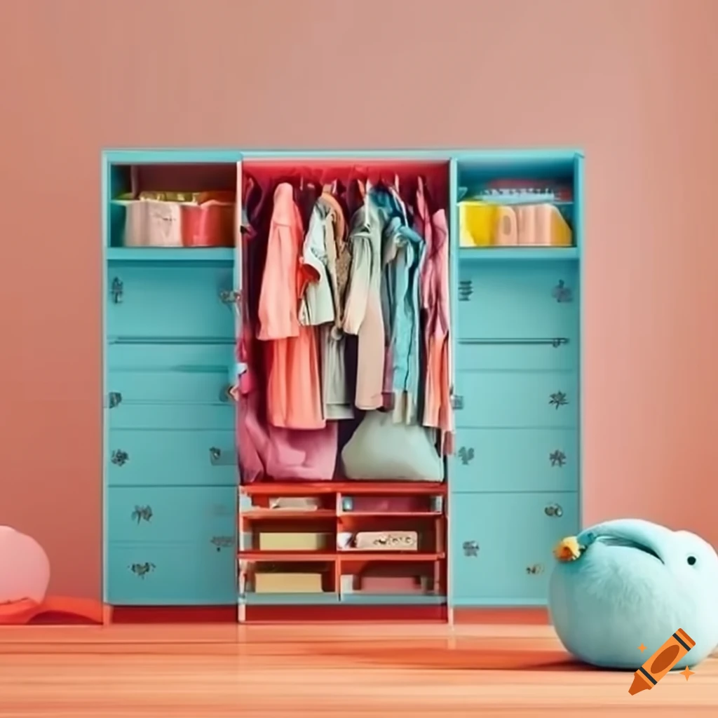Colorful kids wardrobe in a nursery on Craiyon