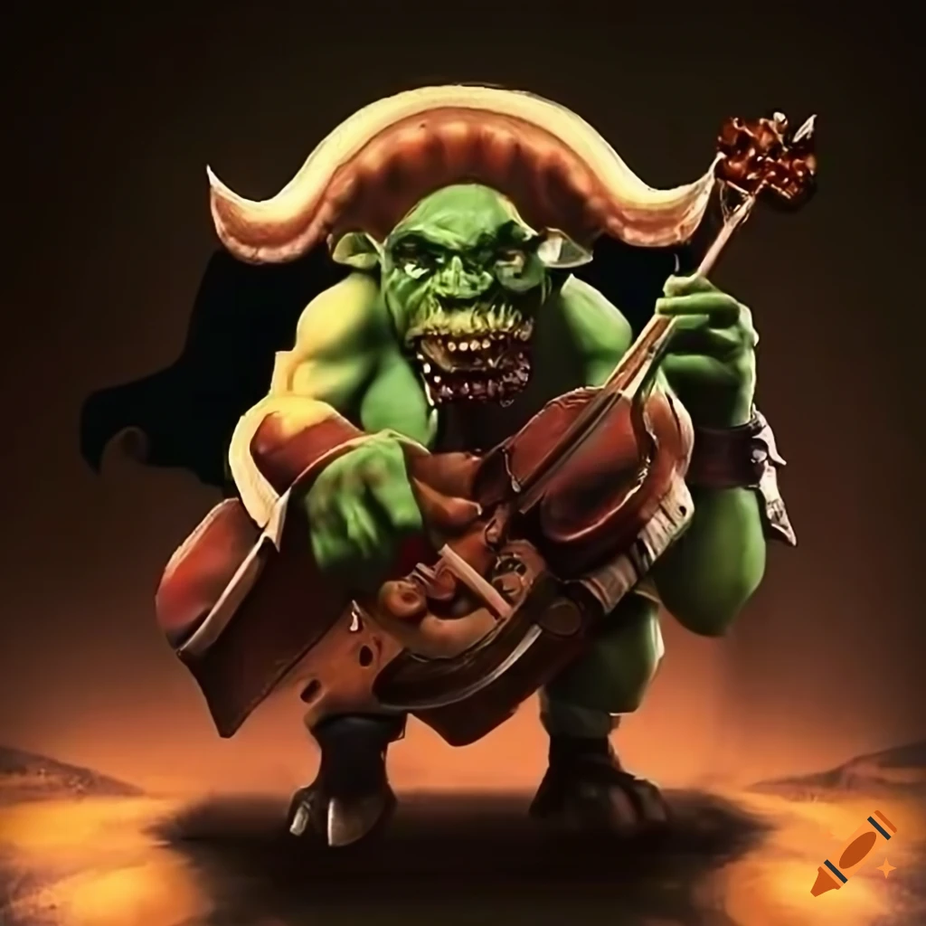 Orchestra of classic orcs performing music on Craiyon