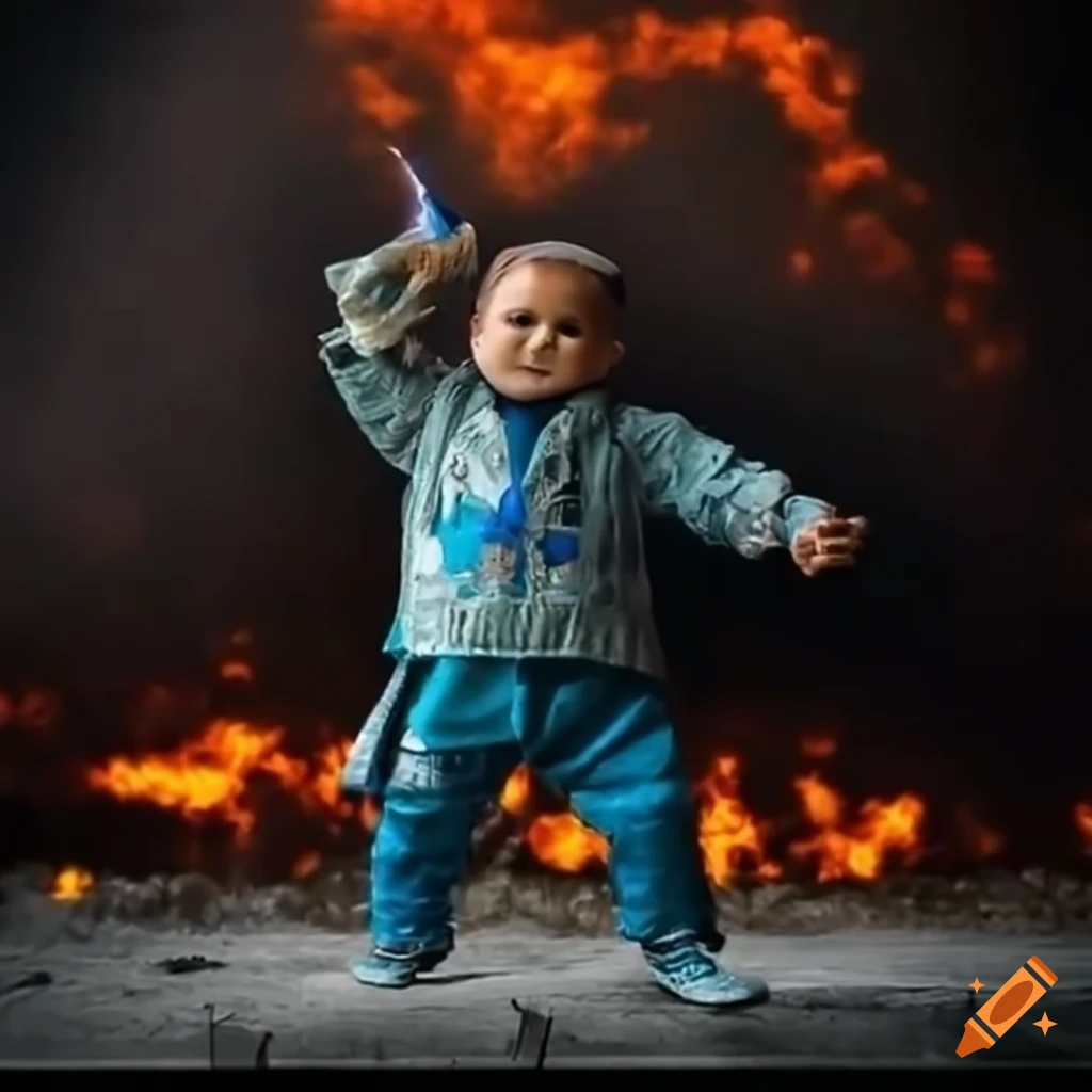 Hasbulla holding the master sword amidst explosions on Craiyon