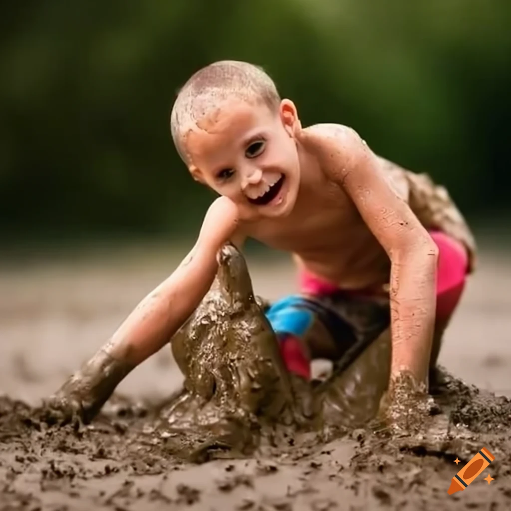 Children playing in the mud on Craiyon