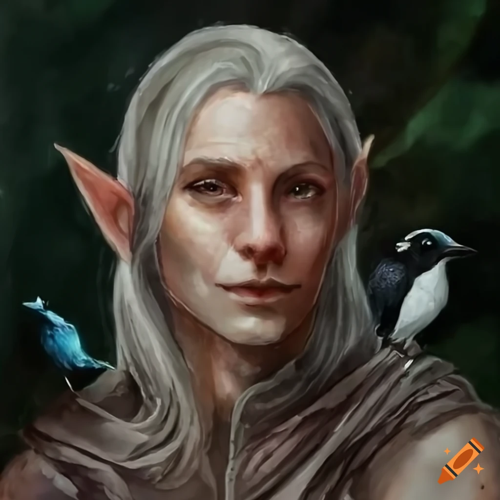 Male elf with two phantom birds in a realistic setting on Craiyon