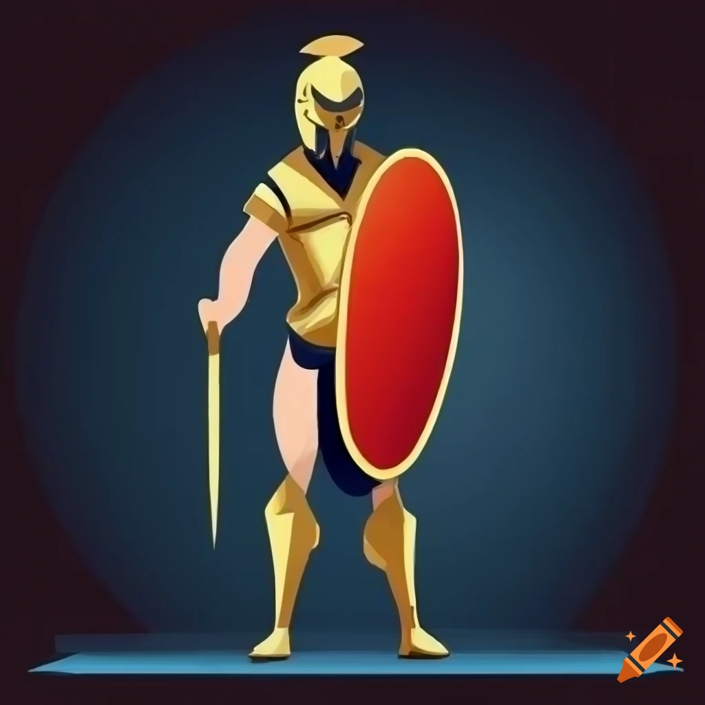 Illustration of a spartan soldier blocking arrows labeled with work ...
