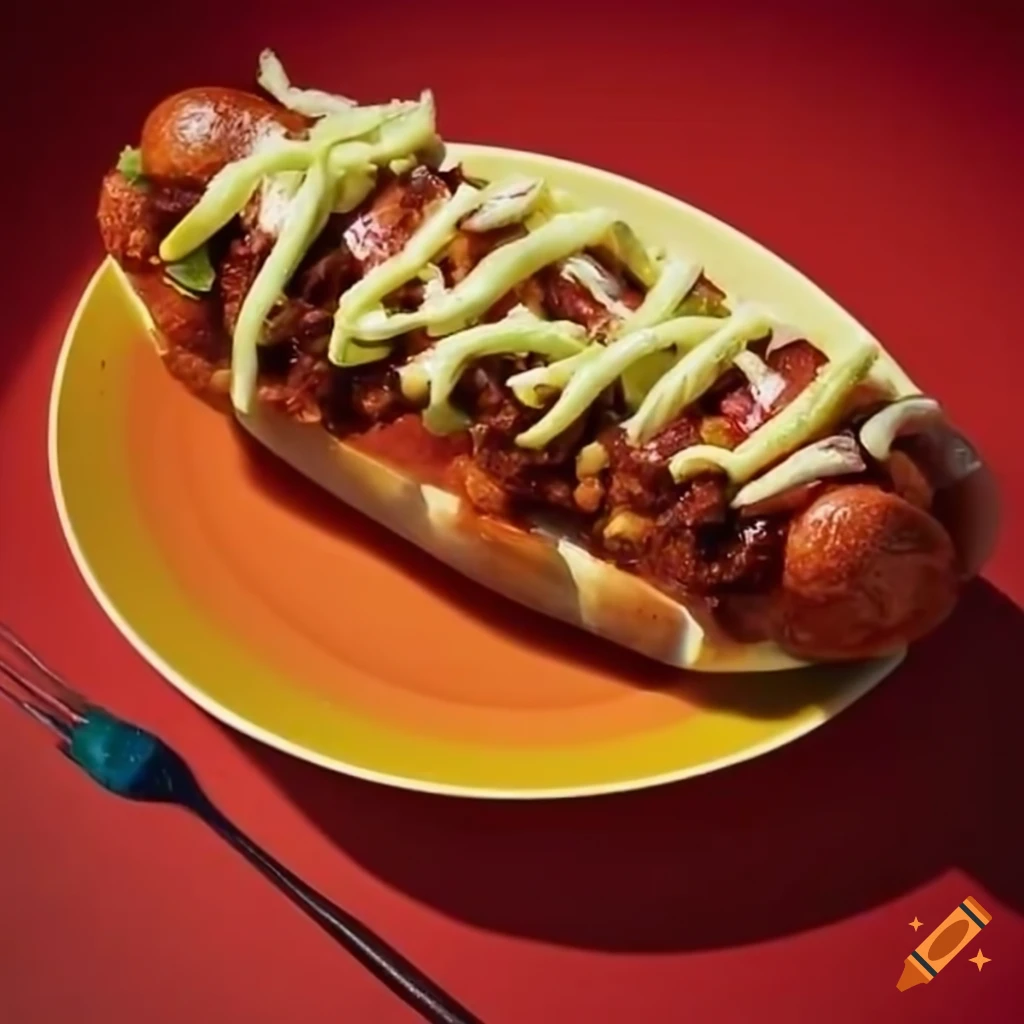 Colorful plate of spicy delicious chili dogs on Craiyon