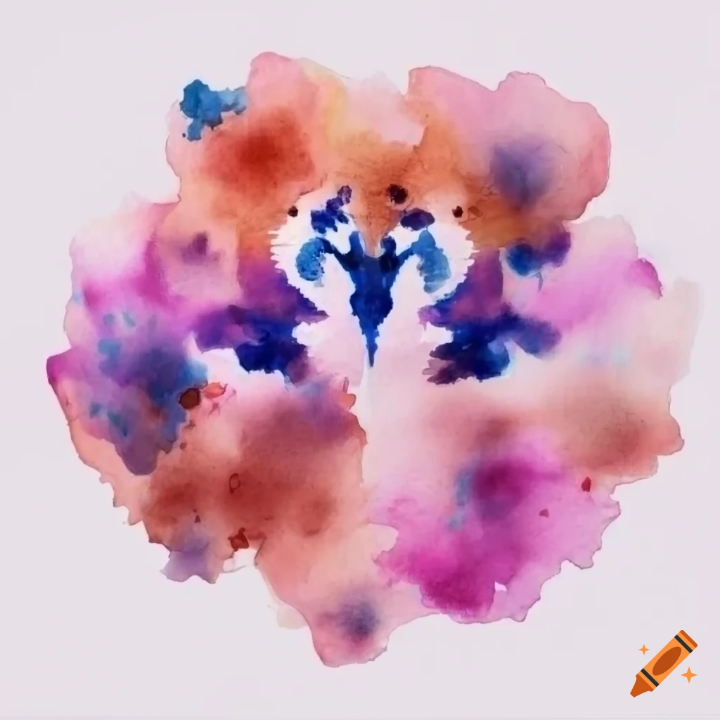 Pale flowers in rorschach ink blot style on plain white background on ...