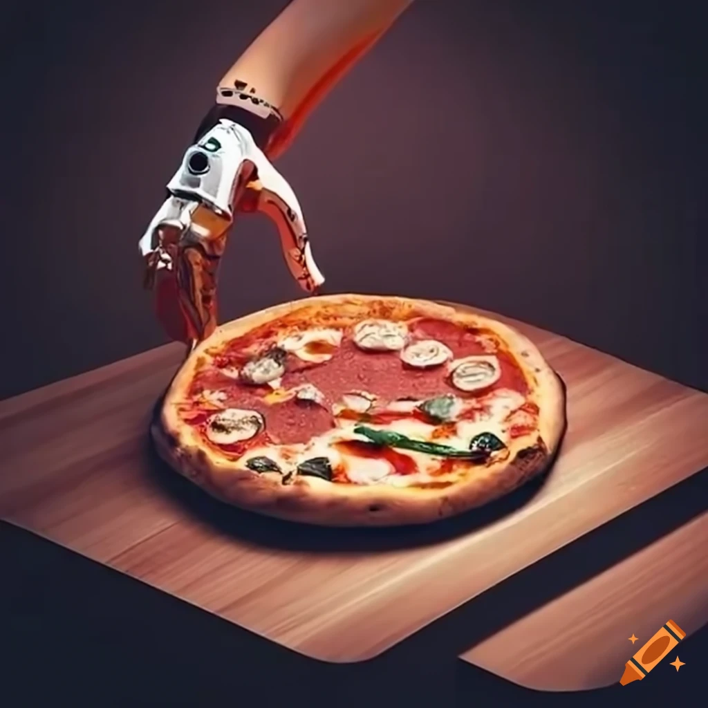 Chef making pizza with bionic arm on Craiyon