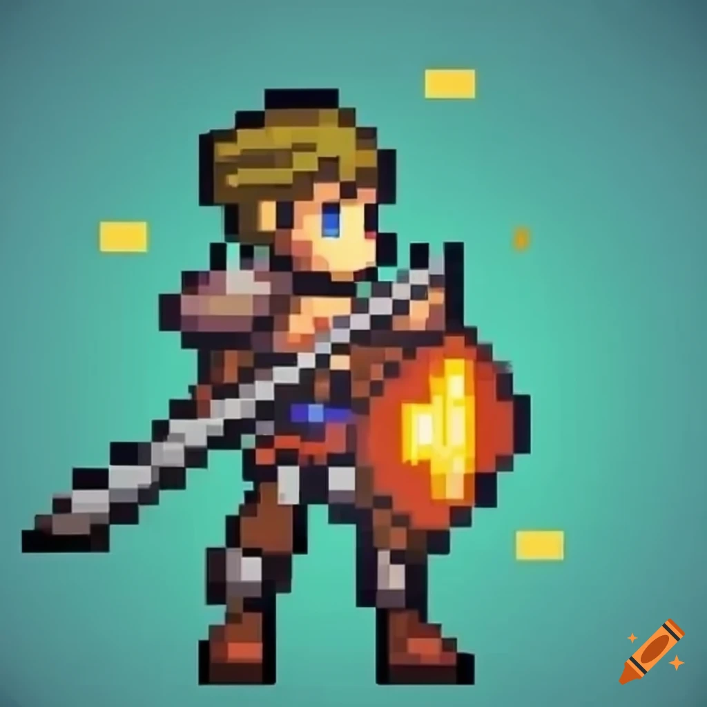 8-bit rpg nintendo game hero character in pixel art on Craiyon