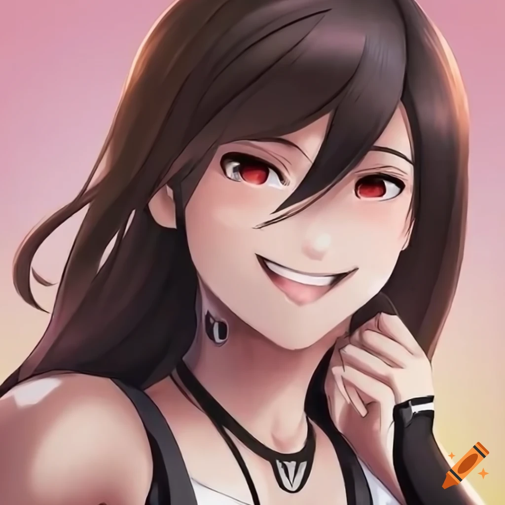 Adorable anime character tifa lockhart with a cheerful smile and raised ...