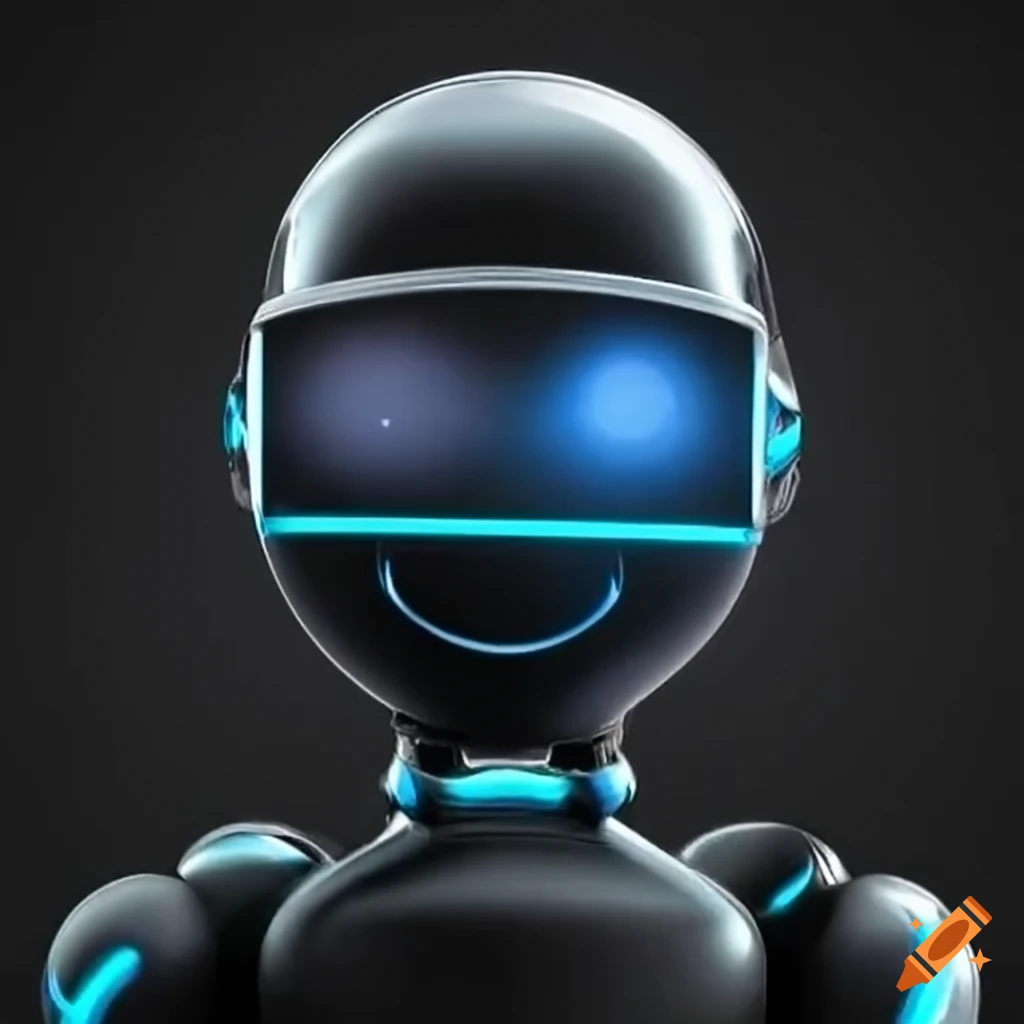 Front view of a small black android robot on Craiyon