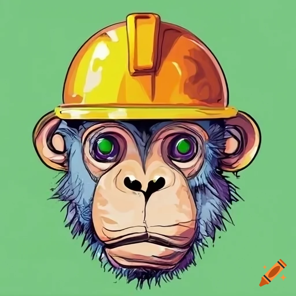 Yellow monkey face with earrings and construction helmet on Craiyon