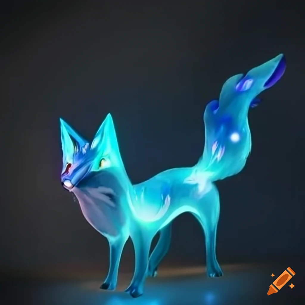 Kitsune fox with blue glowing fire accents on Craiyon