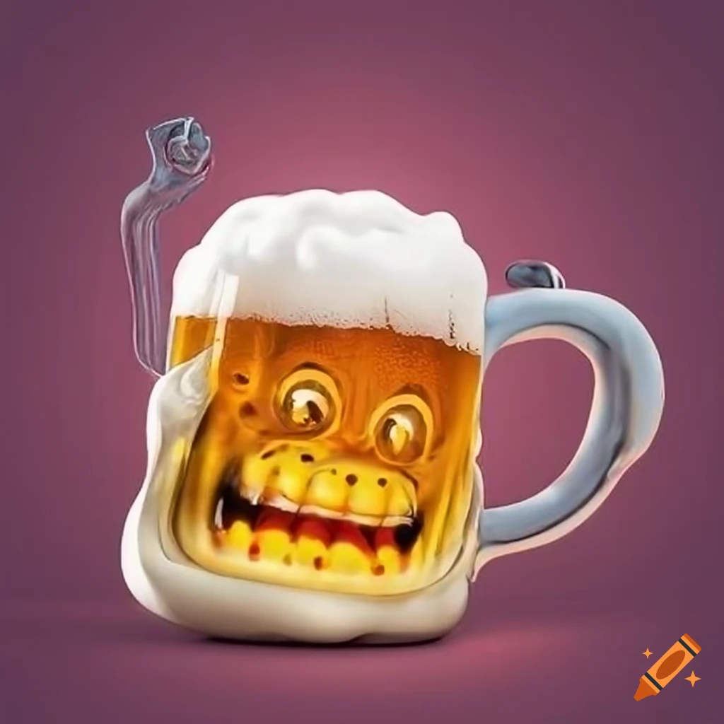 Frothy mug of beer with an anthropomorphic smiley face on Craiyon
