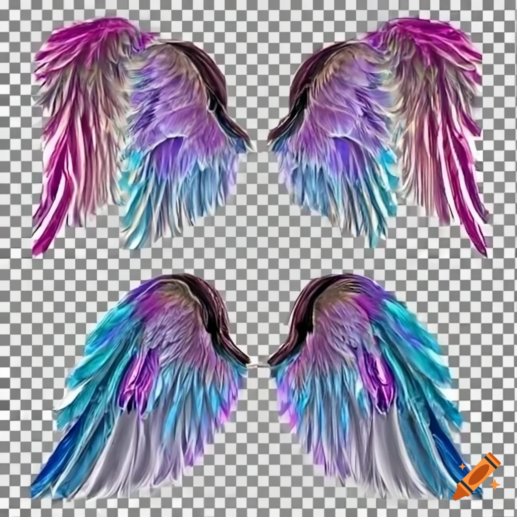 Arched rainbow-colored angel wings on transparent background on Craiyon