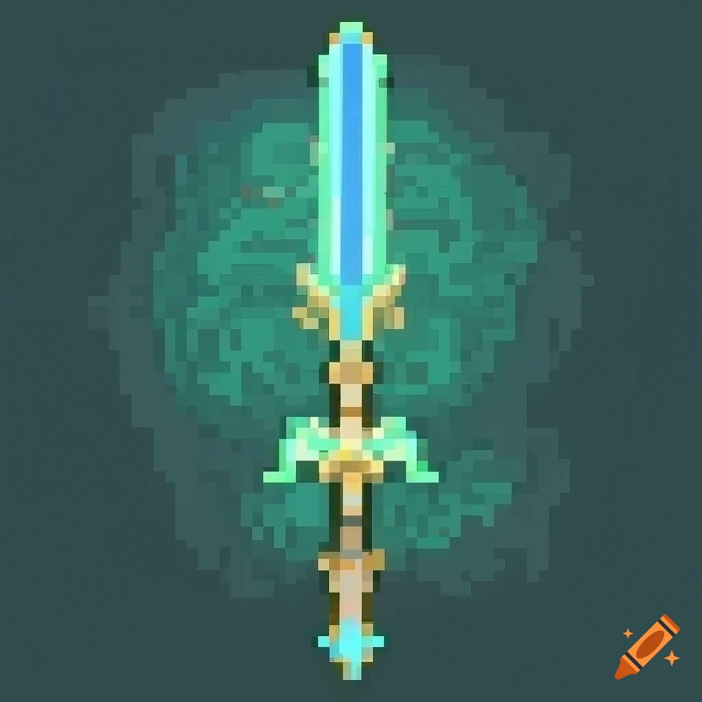 Magical glowing sword in pixel art style on Craiyon