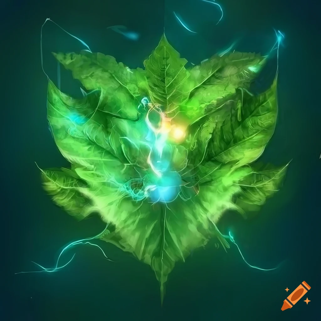 Healing leaves emitting green light to heal a wound with magical energy on Craiyon