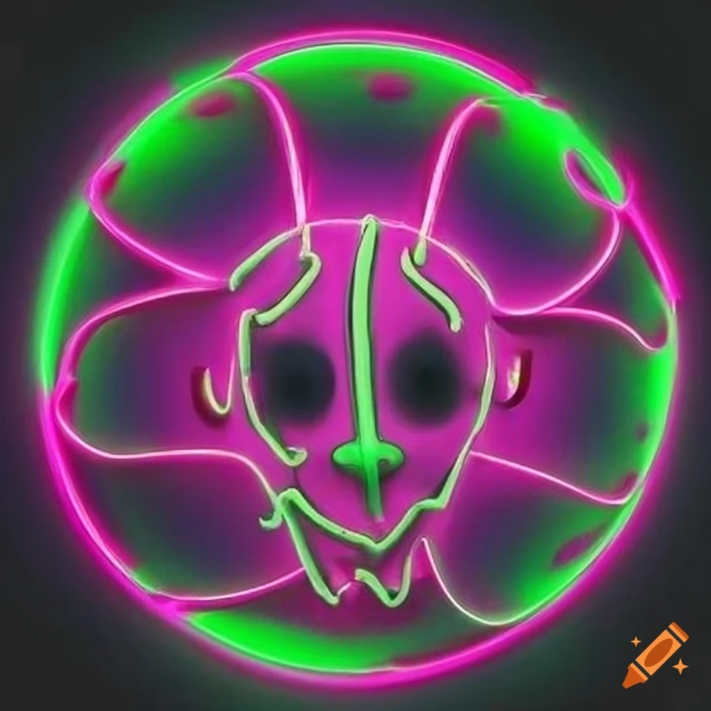 Max ernst neon magenta devil in green neon circle on black background ...