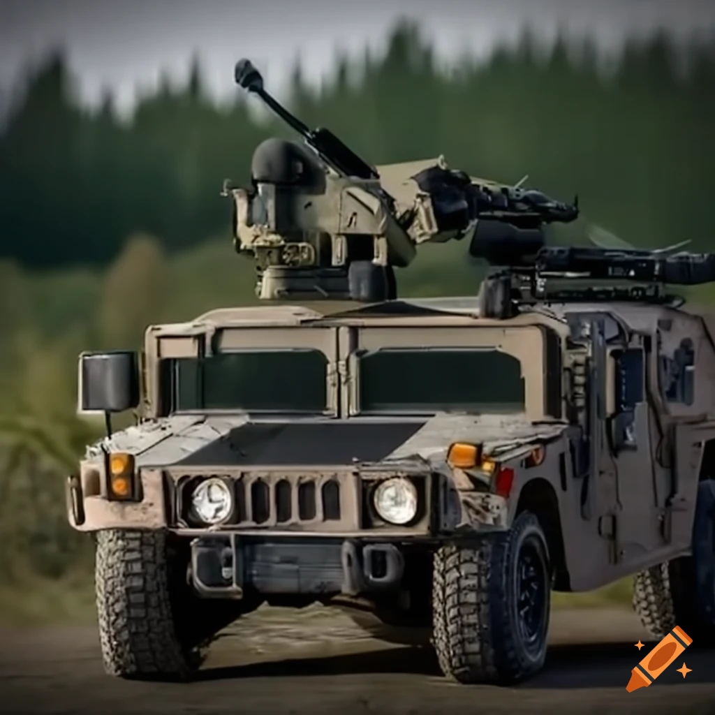 Military humvee in a battlefield on Craiyon