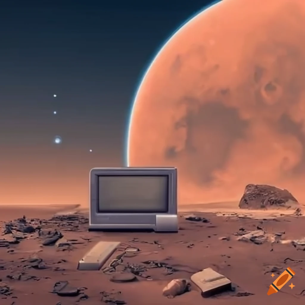 Old computers on mars with stars in the background on Craiyon