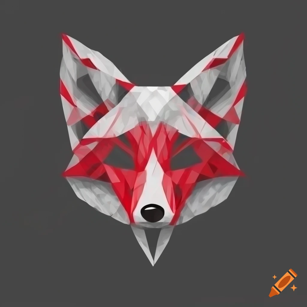Red and white fox made of triangles logo on black background on Craiyon