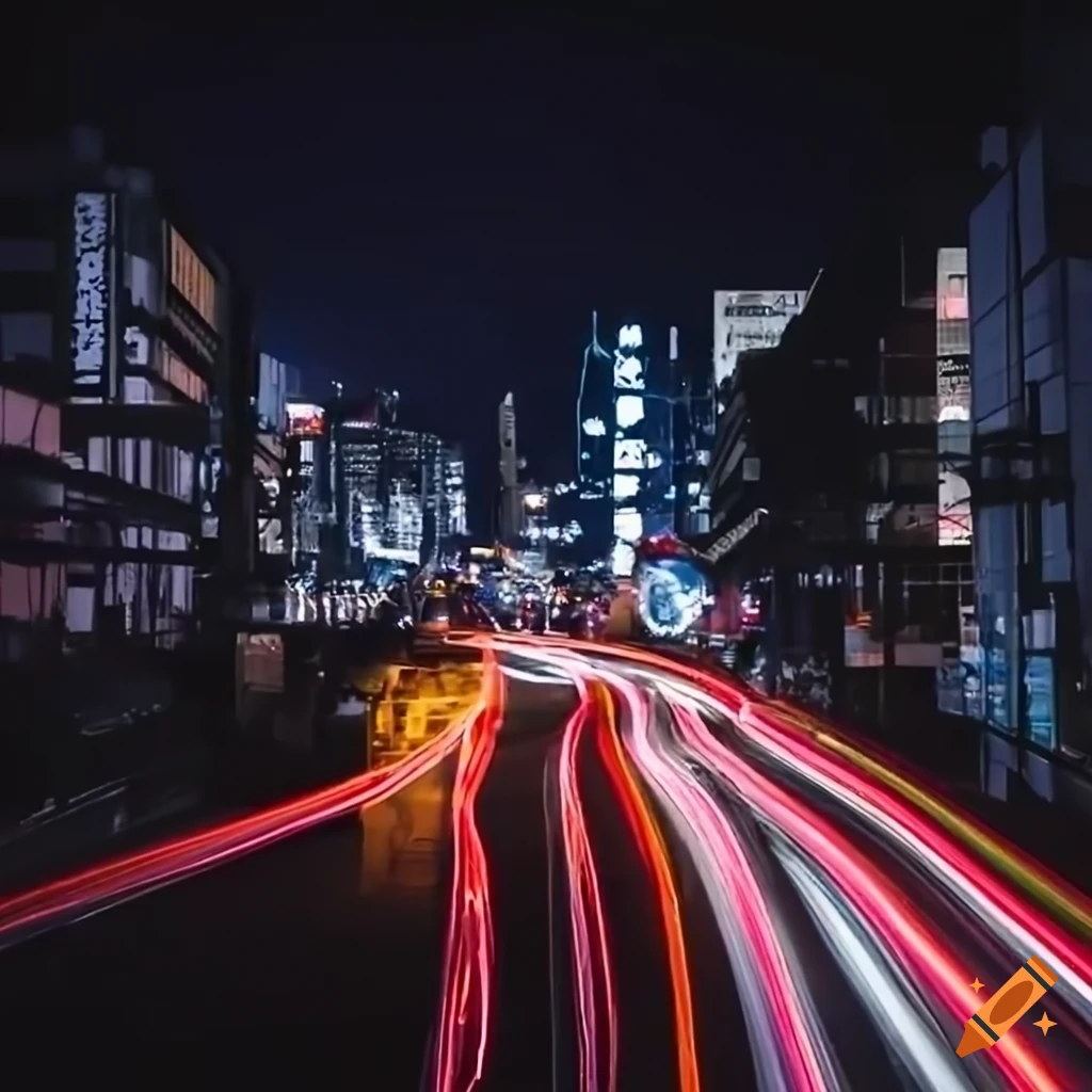 Night view of japan with cars on Craiyon