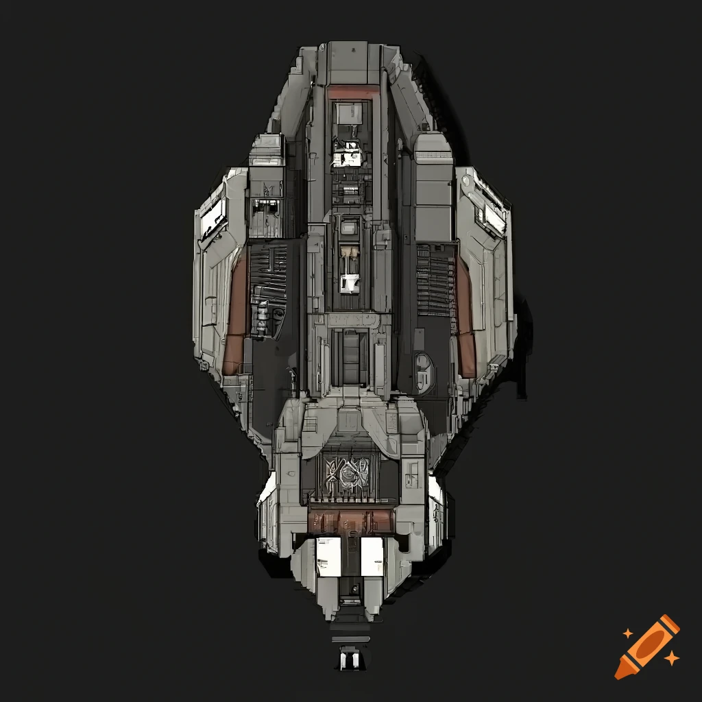 Top-down view 2D space ship in sci-fi style on Craiyon