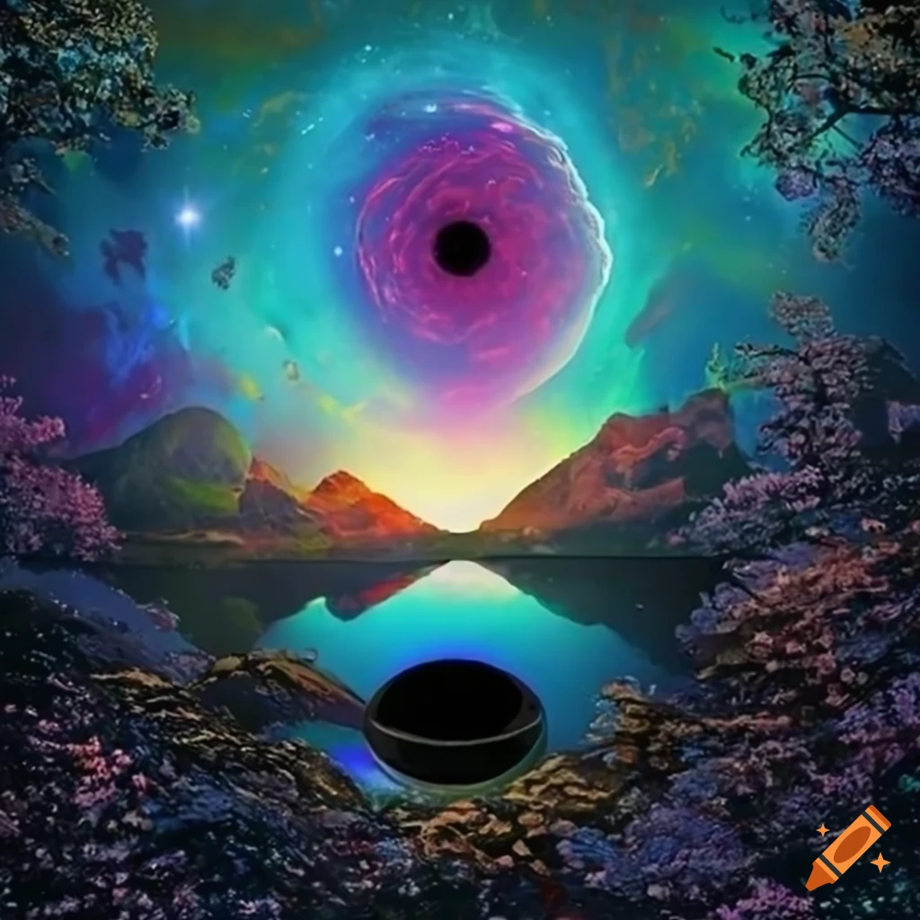 Cosmic realm with mesmerizing black hole and shimmering stars on Craiyon