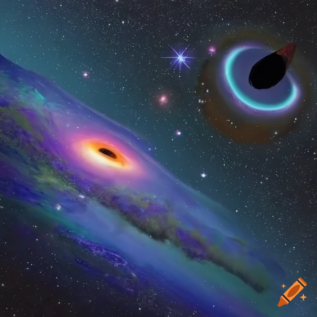 Cosmic realm with mesmerizing black hole surrounded by shimmering stars ...
