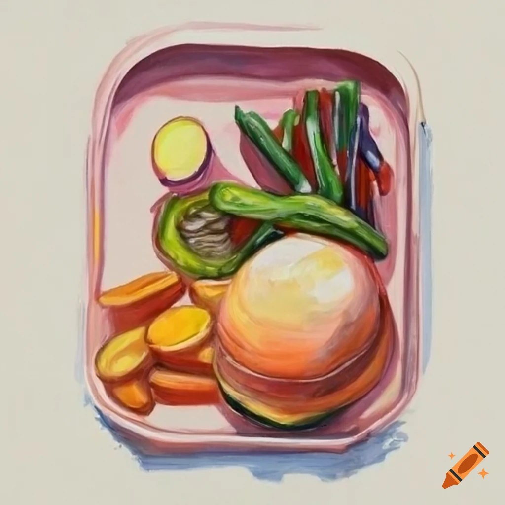 Oil painting of a lunch tray on Craiyon