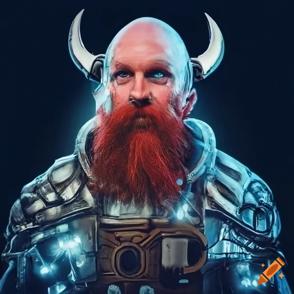 Viking bald warrior in astronaut suit gazing at stars in '70s sci-fi ...