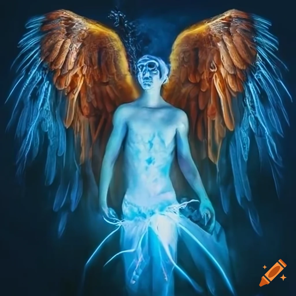 Male angel of light painting on Craiyon