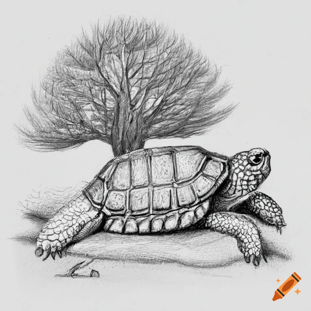 Turtle with a tree growing out of its shell on Craiyon